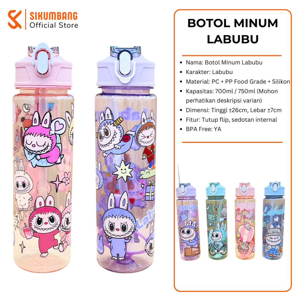 Jual Botol Minum Anak Viral LABUBU 750ml Botol Air Minum Sedotan Lucu ...