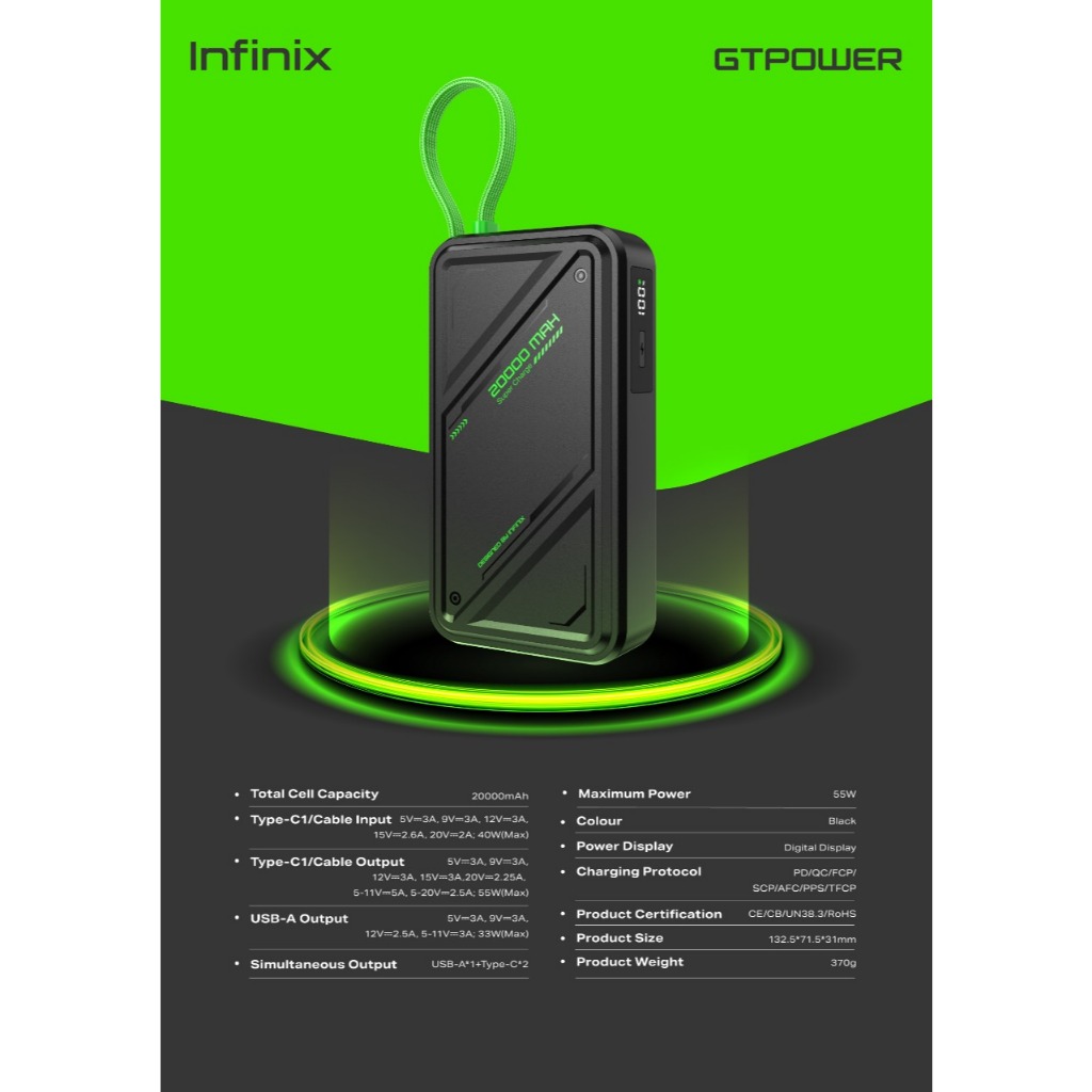 Jual INFINIX POWERBANK XPOWER 20 GO 55W BLACK | Shopee Indonesia