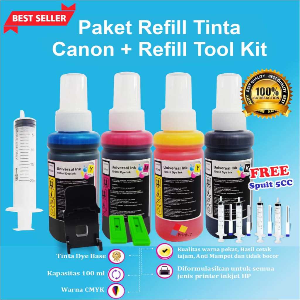 Jual Paket Tinta Infus Printer 4 Warna 100ml Refill Canon IP2770 ...
