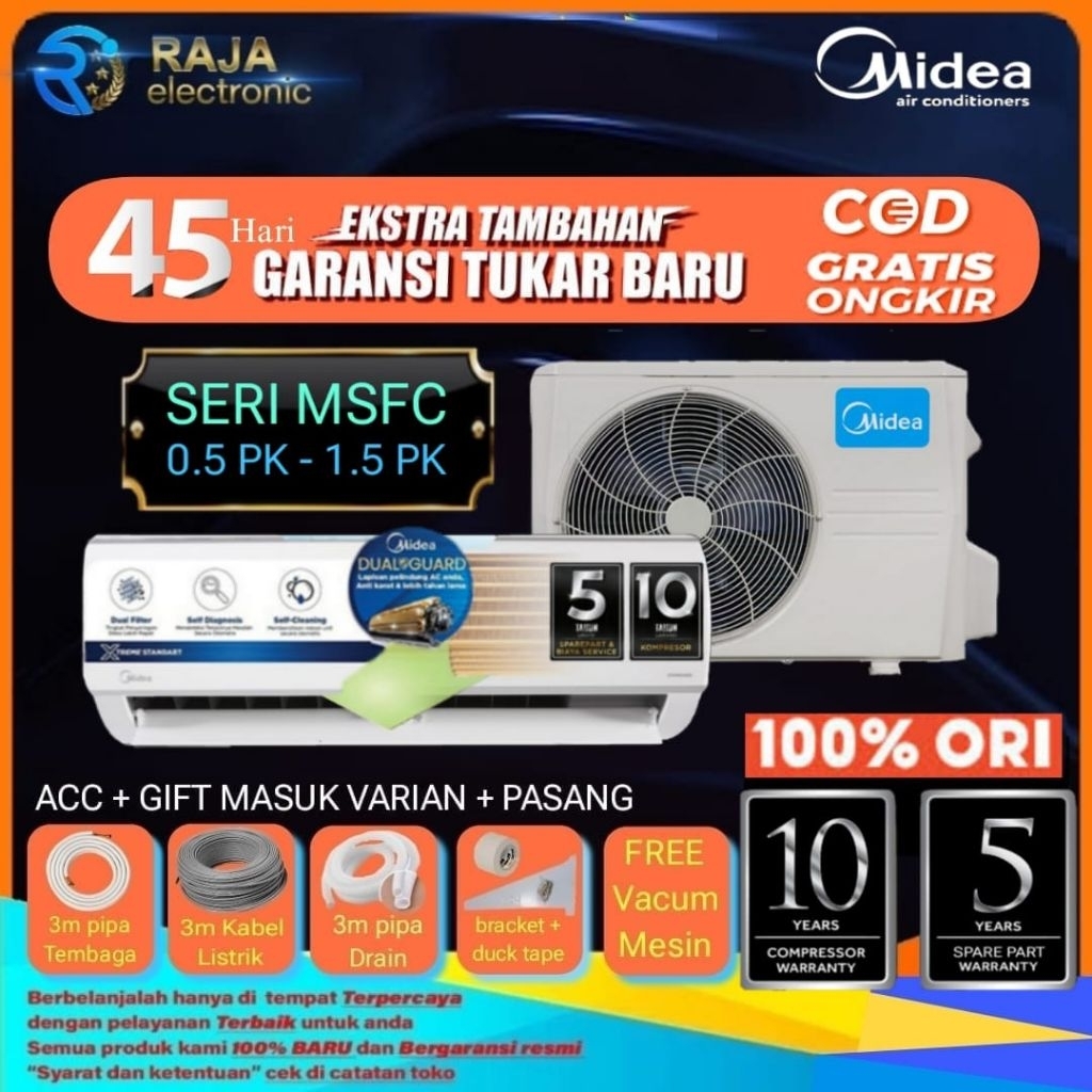 Jual AC Midea 1/2 PK MSFC-05CRN2X new series GOLD FIN anti karat anti ...
