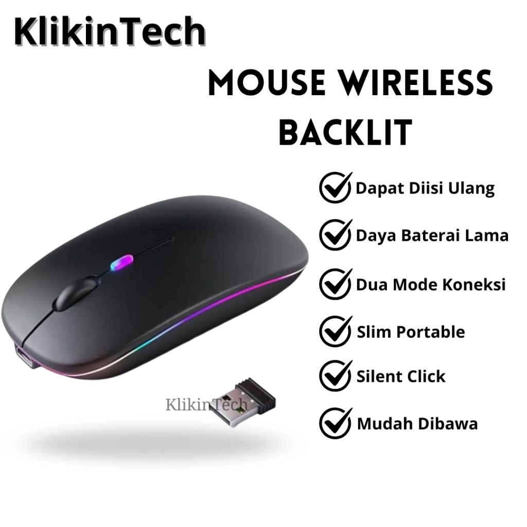 Jual Mouse Wireless Rechargeable Led RGB 2.4G+ Bluetooth Mouse 2 In1 ...