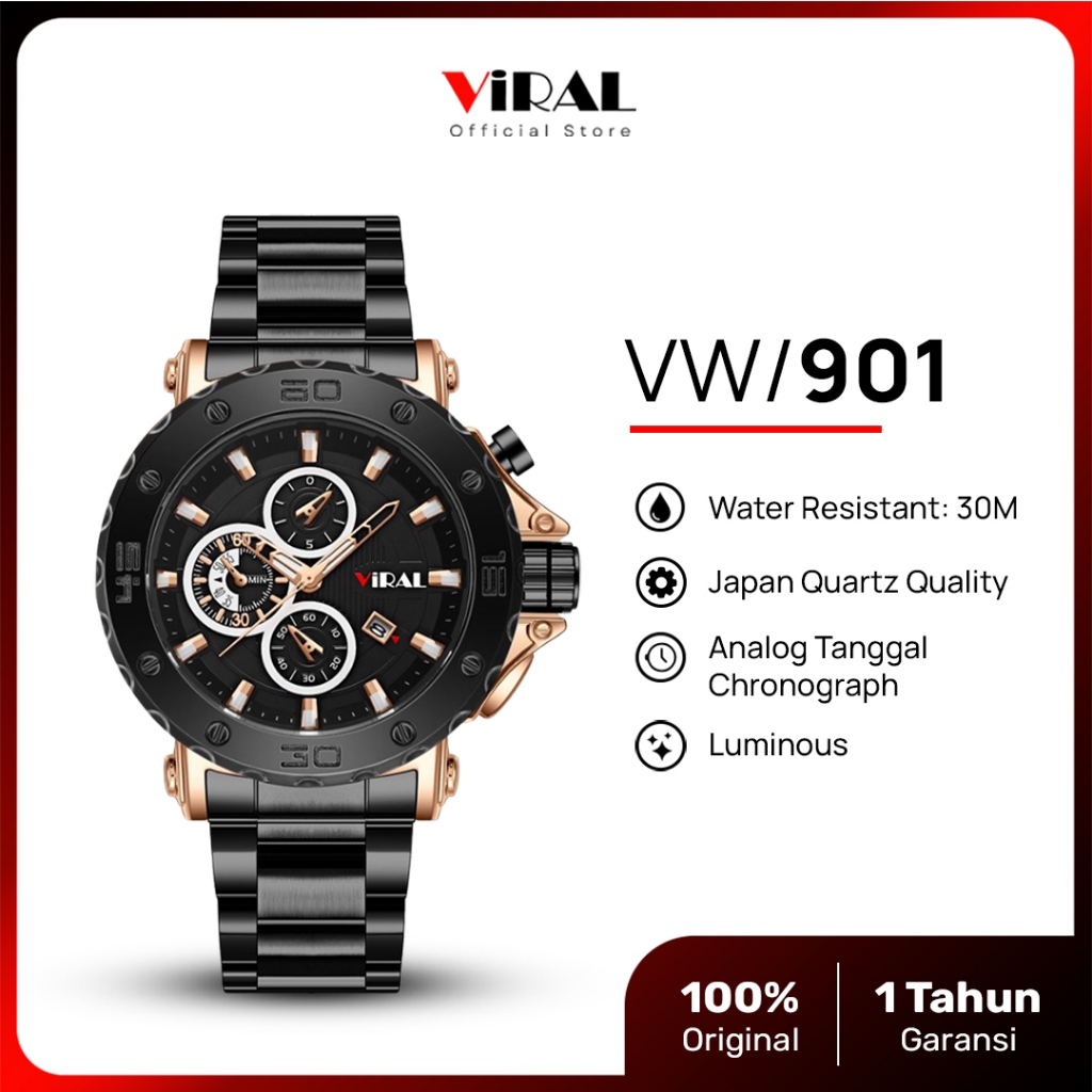 Jual ViRAL Watch - Jam Tangan Pria Chrono Rantai 901 Anti Air Water ...