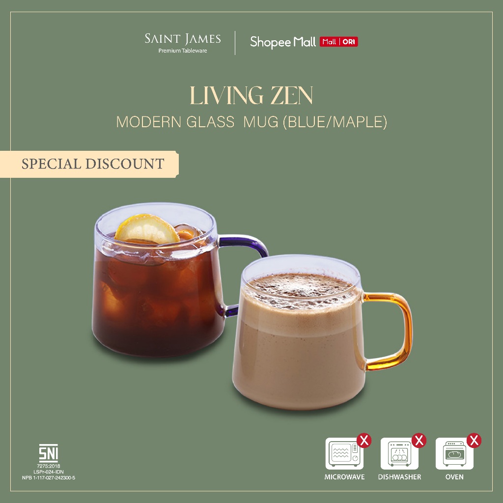 Jual Saint James Modern Glass Cup, Mapple and Blue 450 mili - Gelas ...