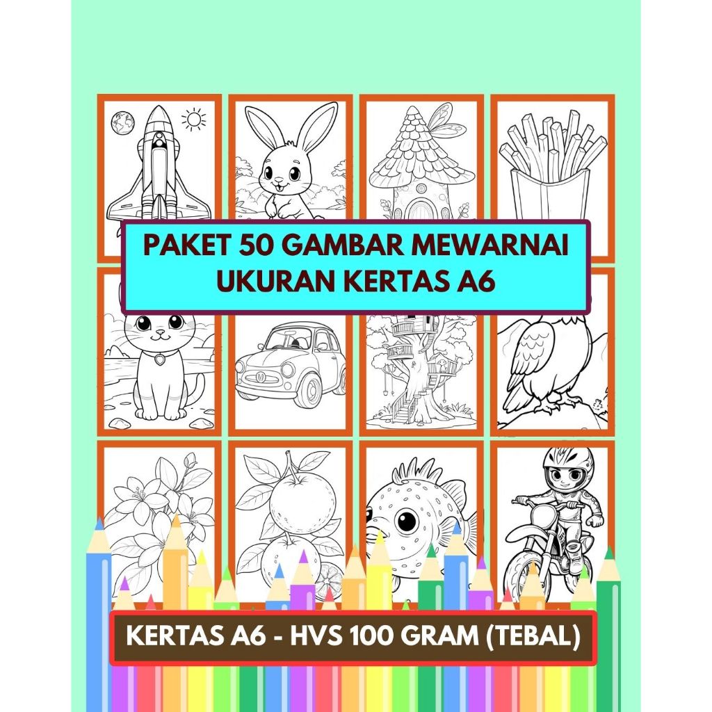 Jual Paket 50 Gambar Mewarnai Ukuran A6 - Buku Gambar Mewarnai ...