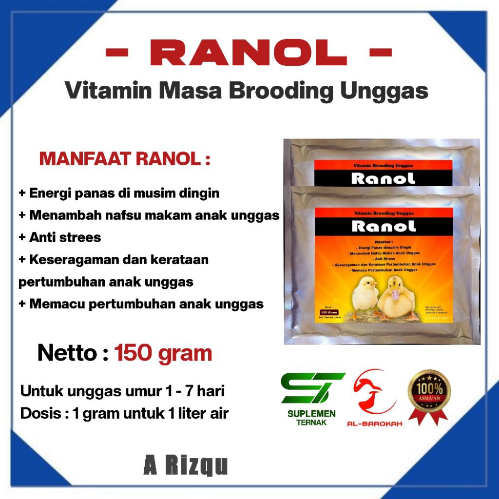 Jual RANOL - VITAMIN BROODING SEGALA UNGGAS - FASE BROODING - UNTUK ...