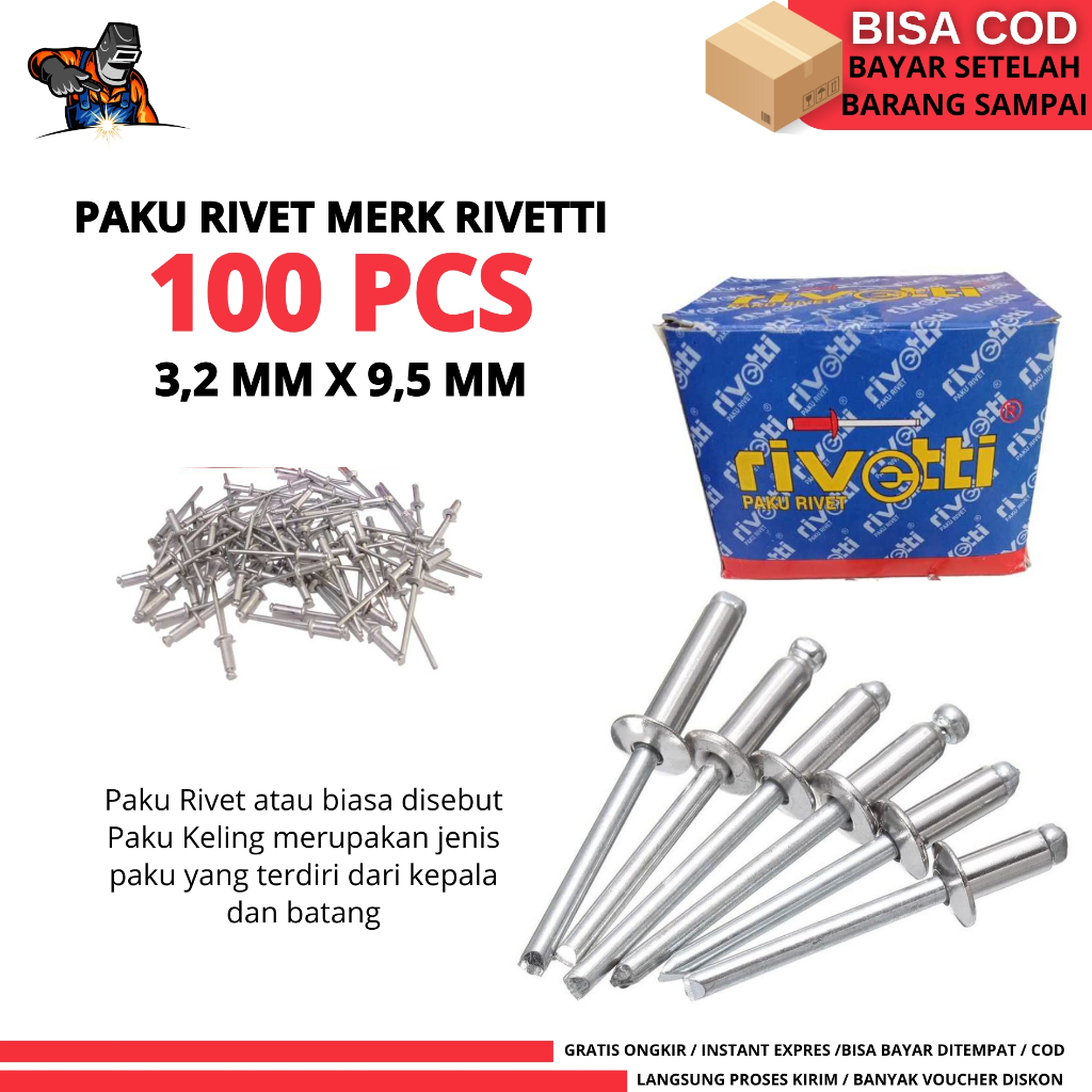 Jual 1 Kotak Paku Rivet Merk Rivetti 435 Ukuran 3.2mm X 9,5mm Isi 100 ...