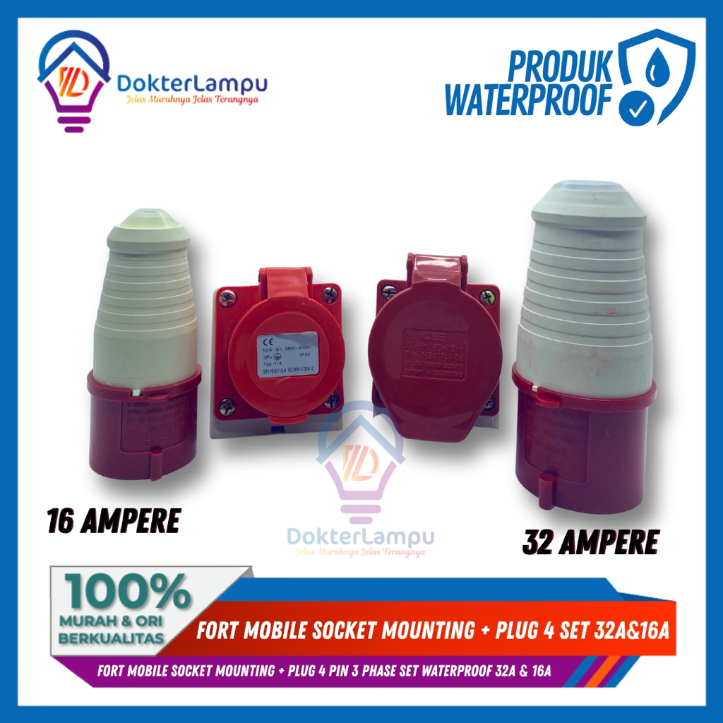 Jual FORT MOBILE SOCKET MOUNTING + PLUG 4 PIN 3 PHASE 16A&32A SET WATERPROOF CEE | Shopee Indonesia