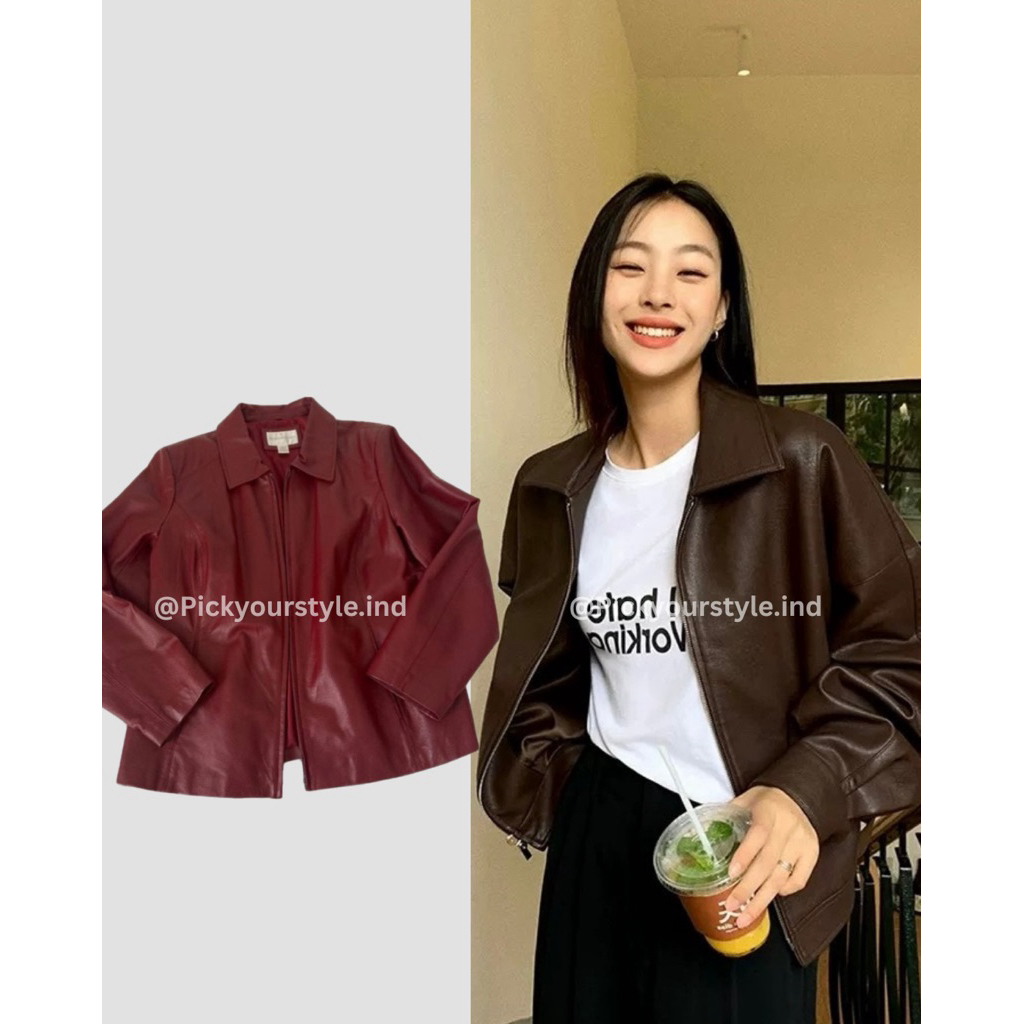 Jual [READYSTOCK] Jaket kulit merah maroon red leather jacket jaket ...