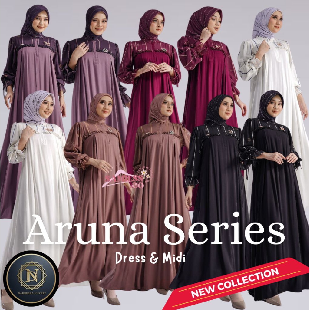 Jual ARUNA DRESS & MIDI SERIES ORIGINAL NADHEERA LUXURY BISA COD gamis rayon lebaran kondangan ...