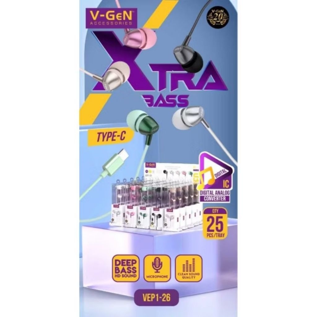 Jual Earphone Handsfree Headset V-Gen Extra Bass VEP1-26 usb C Type c ...