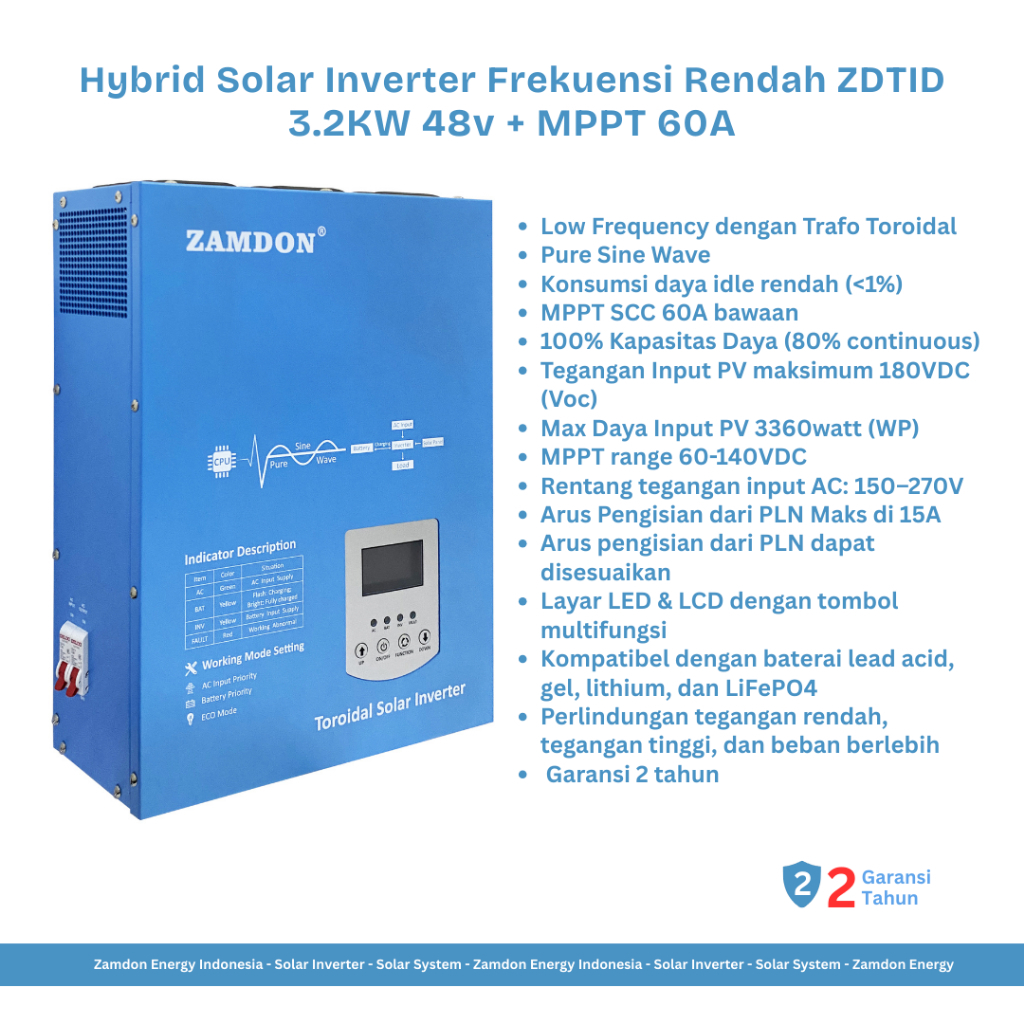 Jual Zamdon Inverter Surya Hybrid Frekuensi Rendah 3.200Watt/4.000VA ...