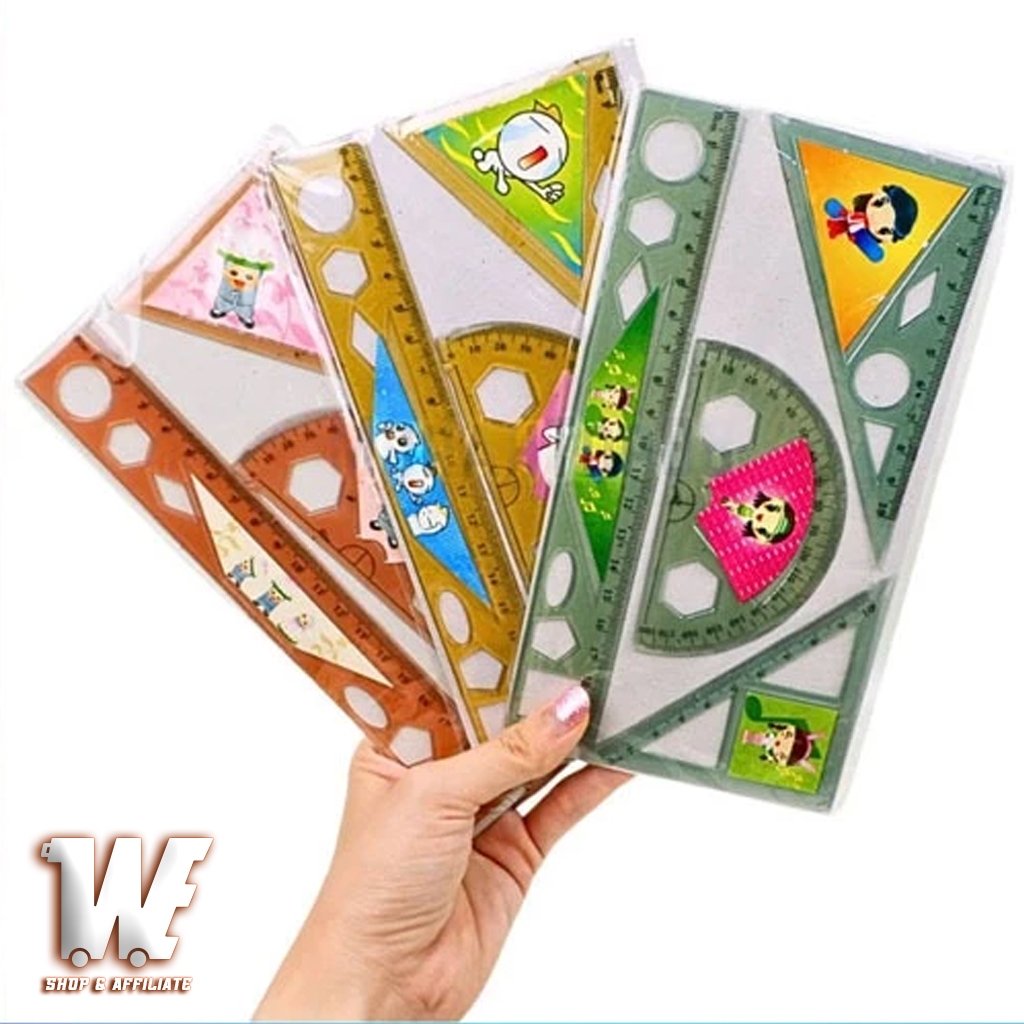 Jual Penggaris Set Plastik Isi 4 pcs / Garisan Busur Siku Siku Segitiga ...