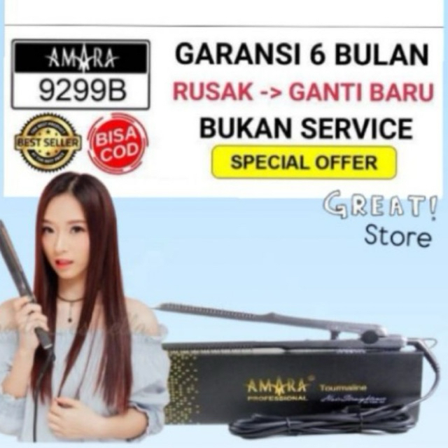 Jual AMARA 9299B Original Siap Kirim Catokan Pelurus Rambut Curly Keriting 2 IN 1 Catok Salon ...