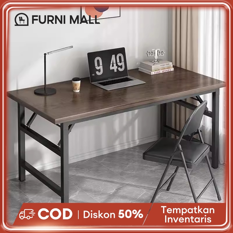 Jual Meja lipat portabel Dua Lapisan Meja Belajar Meja Kantor Besi Meja Makan Kayu Meja ...
