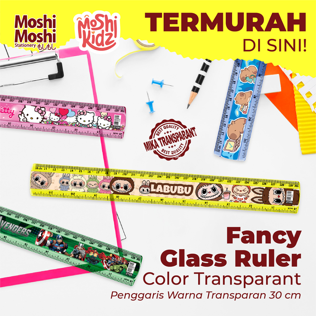Jual Glass Ruler Moshi Color Fancy 30 cm Penggaris Plastik Karakter ...