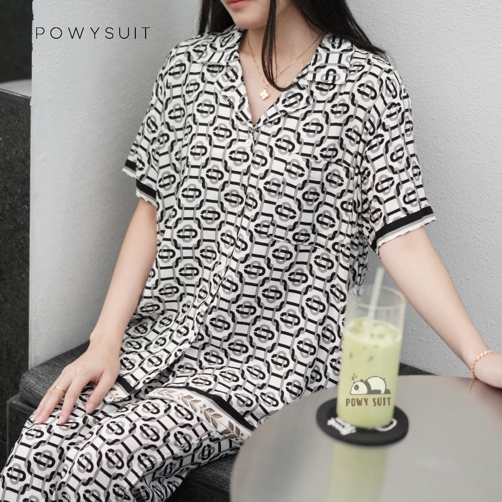 Jual Powysuit Piyama Rayon Wanita Motif Lengan Pendek dan Setelan Celana Panjang - Baju Busui ...