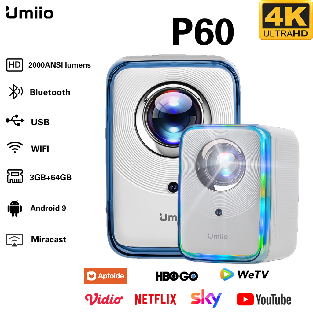 Jual Smart Proyektor Umiio P60 Proyektor 4K HD 1080p WIFI Bluetooth LCD ...