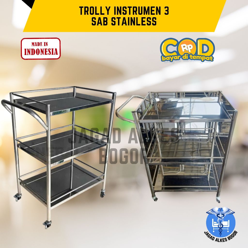Jual Troli Instrumen 3 Susun | Trolley Instrument 3 Rak | Trolly ...