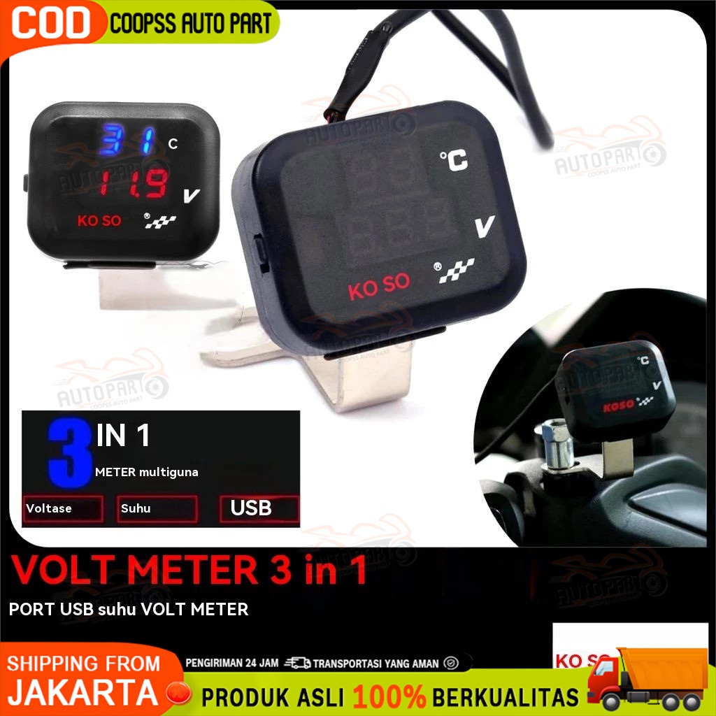 Jual Volt Meter Koso 3 in 1/Voltmeter 3 in 1 Koso Usb Anti Air Original/Voltmeter 3in1 Charger ...
