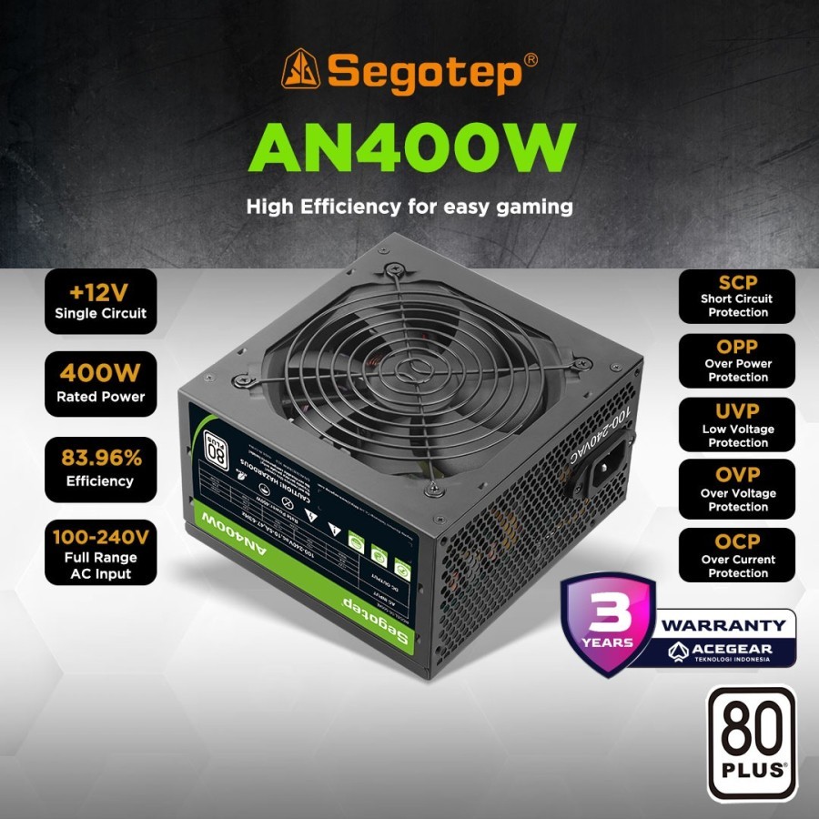 Jual Power Supply Segotep AN400W PSU 400Watt 80Plus White Flat Cable ...