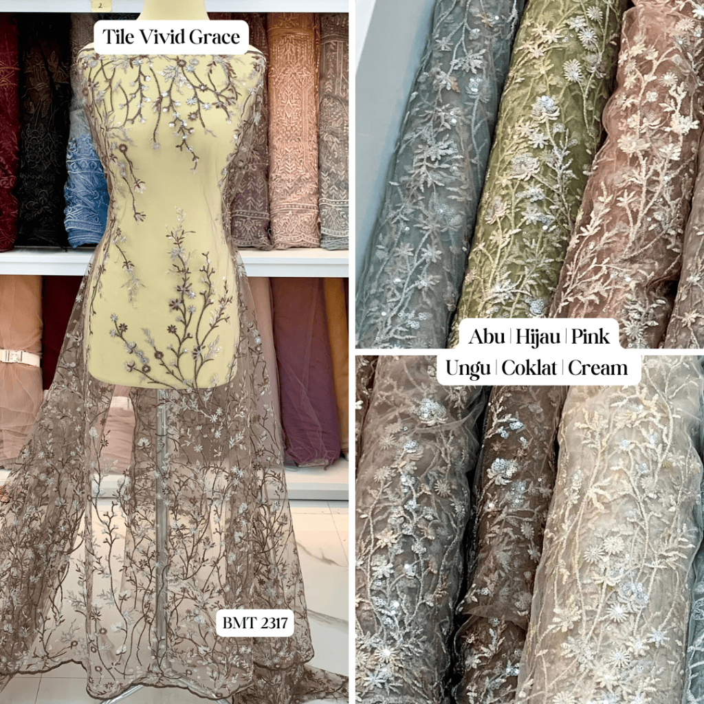 Jual Tile Vivid Grace 3 Tone | Kain Motif Bunga 3 Warna BMT 2317 ...