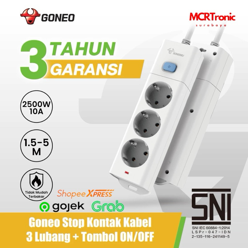 Jual GONEO / GONGNIU G-1030 3 LUBANG SAKLAR ON/OFF PANJANG 1,5m 3m 5m TERMINAL KUNINGAN ANTI ...