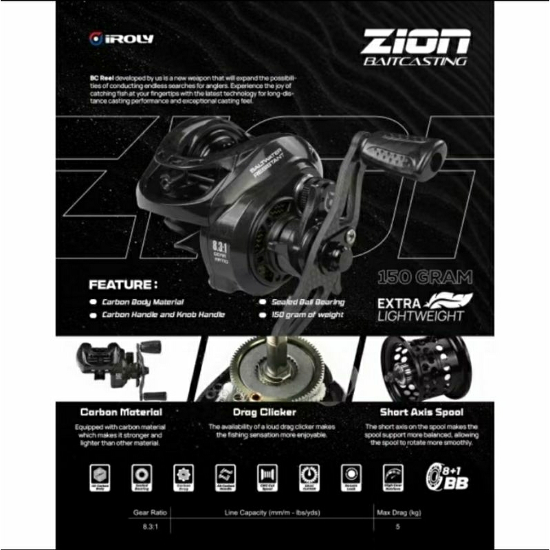 Jual Reel Baitcasting IROLY ZION 8+1BB | Reel BC IROLY ZION - double ...