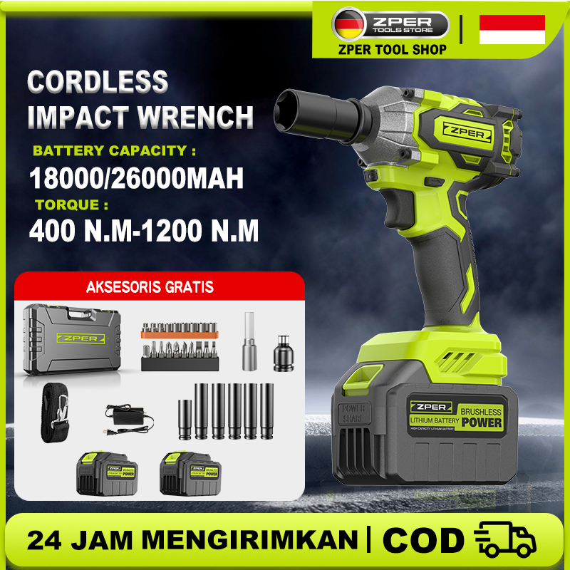 Jual ZPER Cordless Impact Wrench Brushless impact baterai wrench Mobil ...