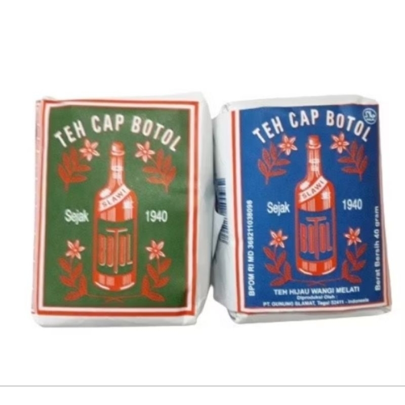 Jual Teh Cap Botol tubruk Hijau/Biru 1 pack isi 10 pcs @40g | Shopee ...
