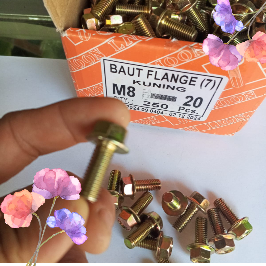 Jual Flange Bolt M8 x 20 KUNING / Baut Blok Mesin M8 x 20 / Baut Topi | Shopee Indonesia