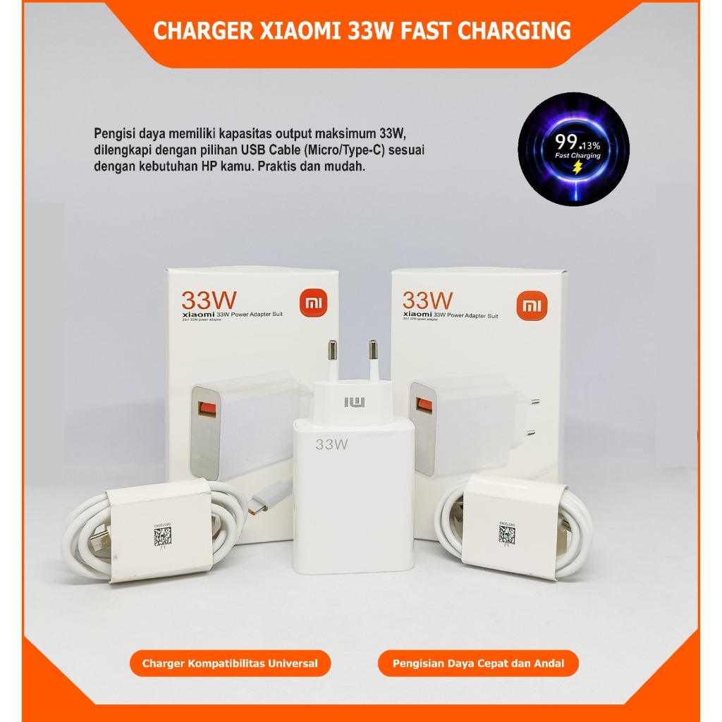 Jual Charger XIAOMI 33W Fast Charging USB Micro & Type C Best Quality ...