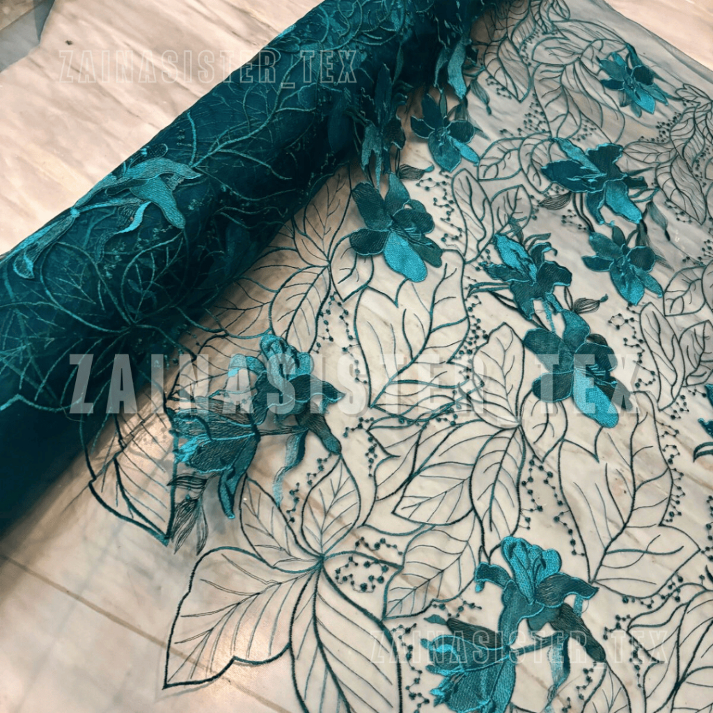 Jual 1/2 Meter Bahan Kain Tile Embroidery Bordir Motif Bunga Besar ...