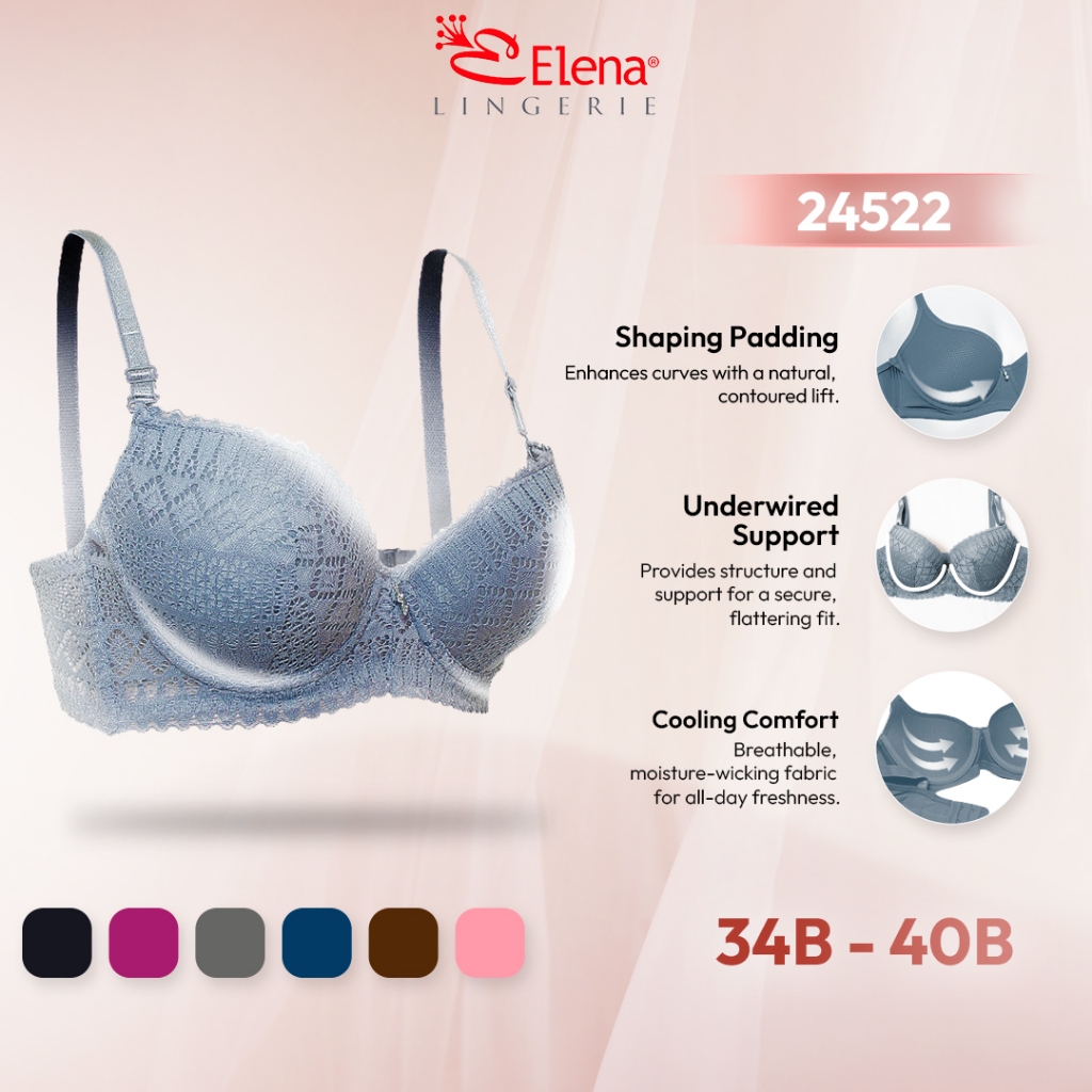 Jual Elena 24522 Wired Bra Kawat Busa Tipis Renda Brokat Elegan 3/4 Cup 34B - 40B Pakaian Dalam ...