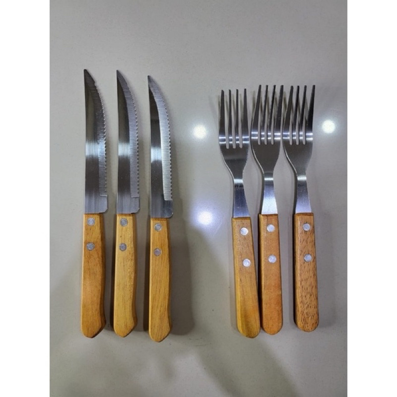Jual Pisau Garpu Steak Stainless Steel Gagang Kayu / Knife and Fork ...
