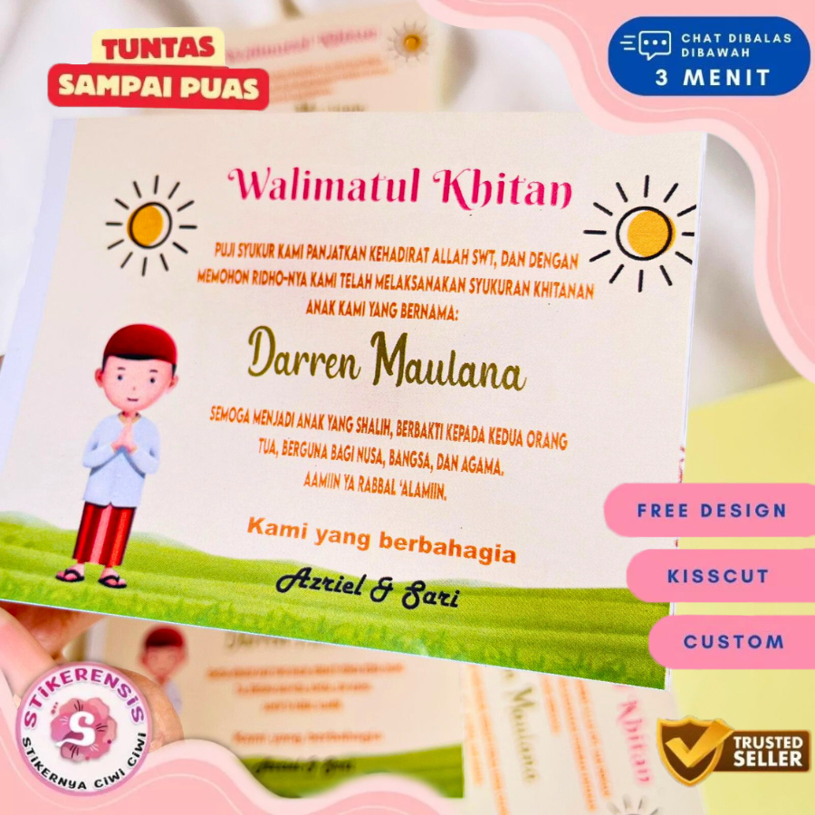 Jual Sticker Tasyakur Khitanan Sunatan Ulang persegi stiker khitanan ...