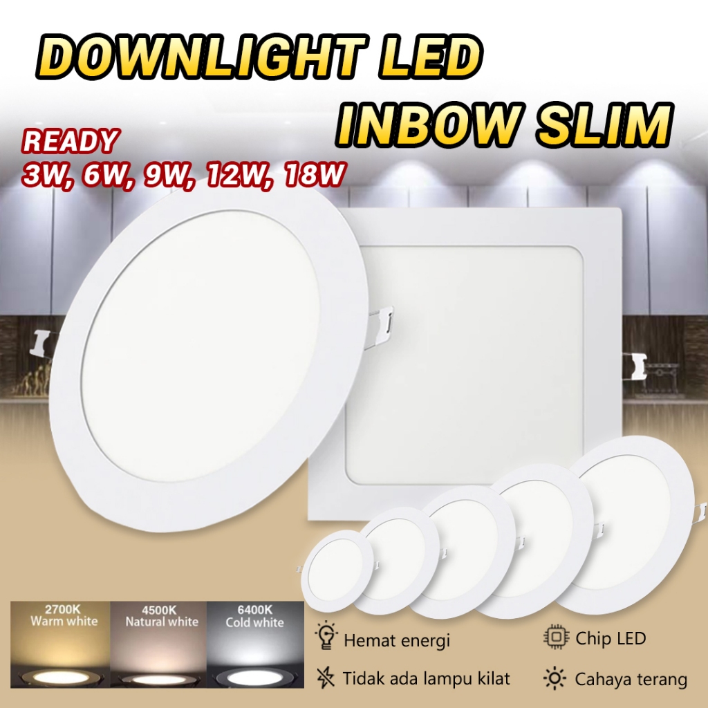 Jual COD Lampu Downlight LED Panel Tipis Bulat Inbow 3W 6W 9W 12W 15W ...