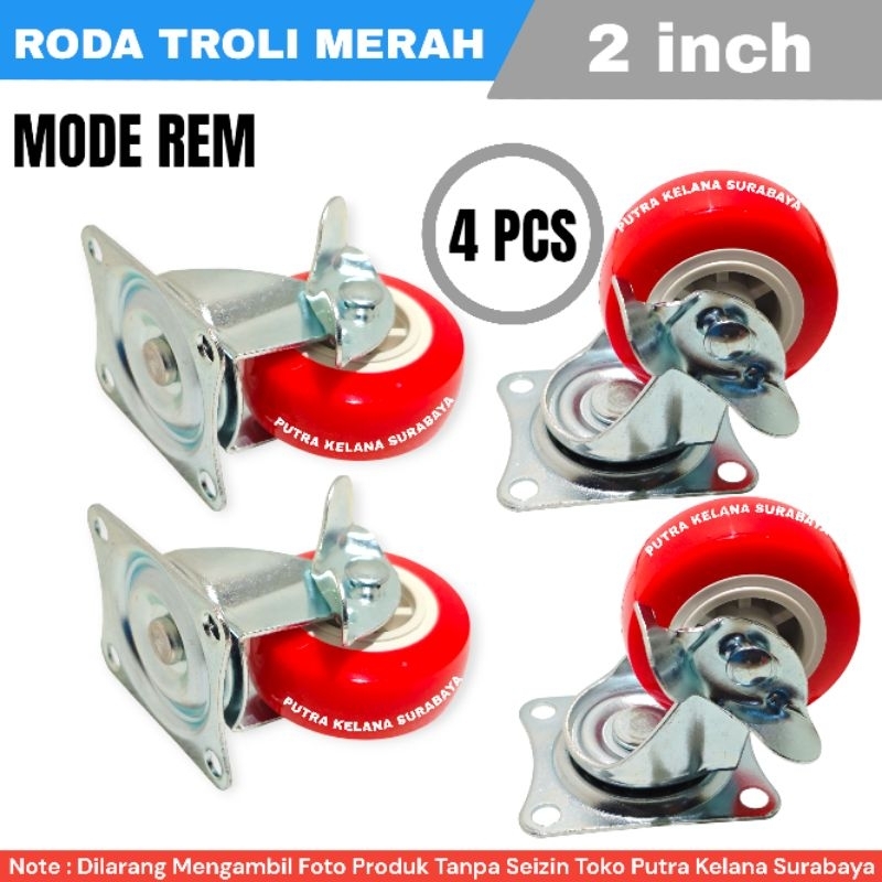 Jual [ 4 PCS ] Roda 2 Inch Merah Rem 4Pcs / Roda Troli 2inch 4Pcs ...