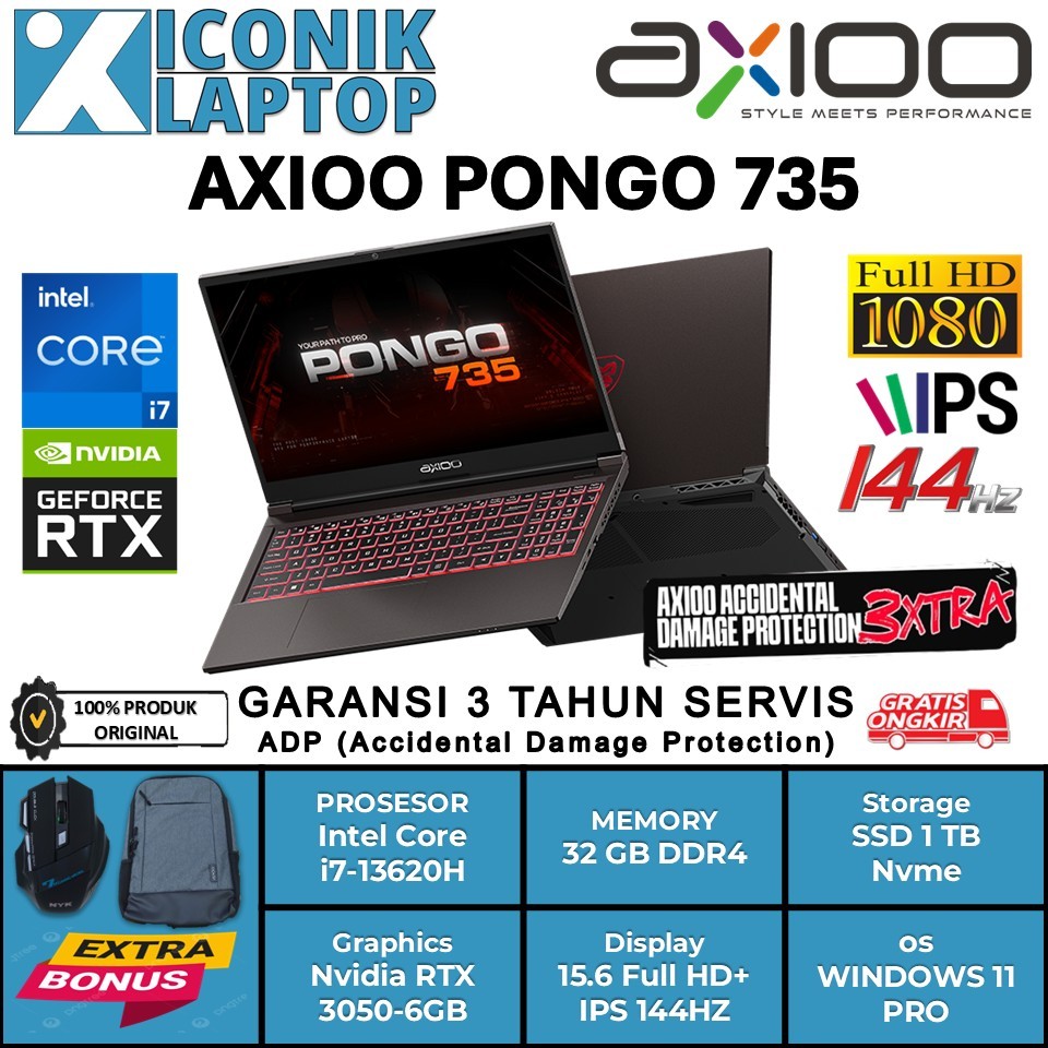 Jual Laptop Gaming Axioo PONGO 735 Intel Core i7 13620H Nvidia RTX 3050 ...