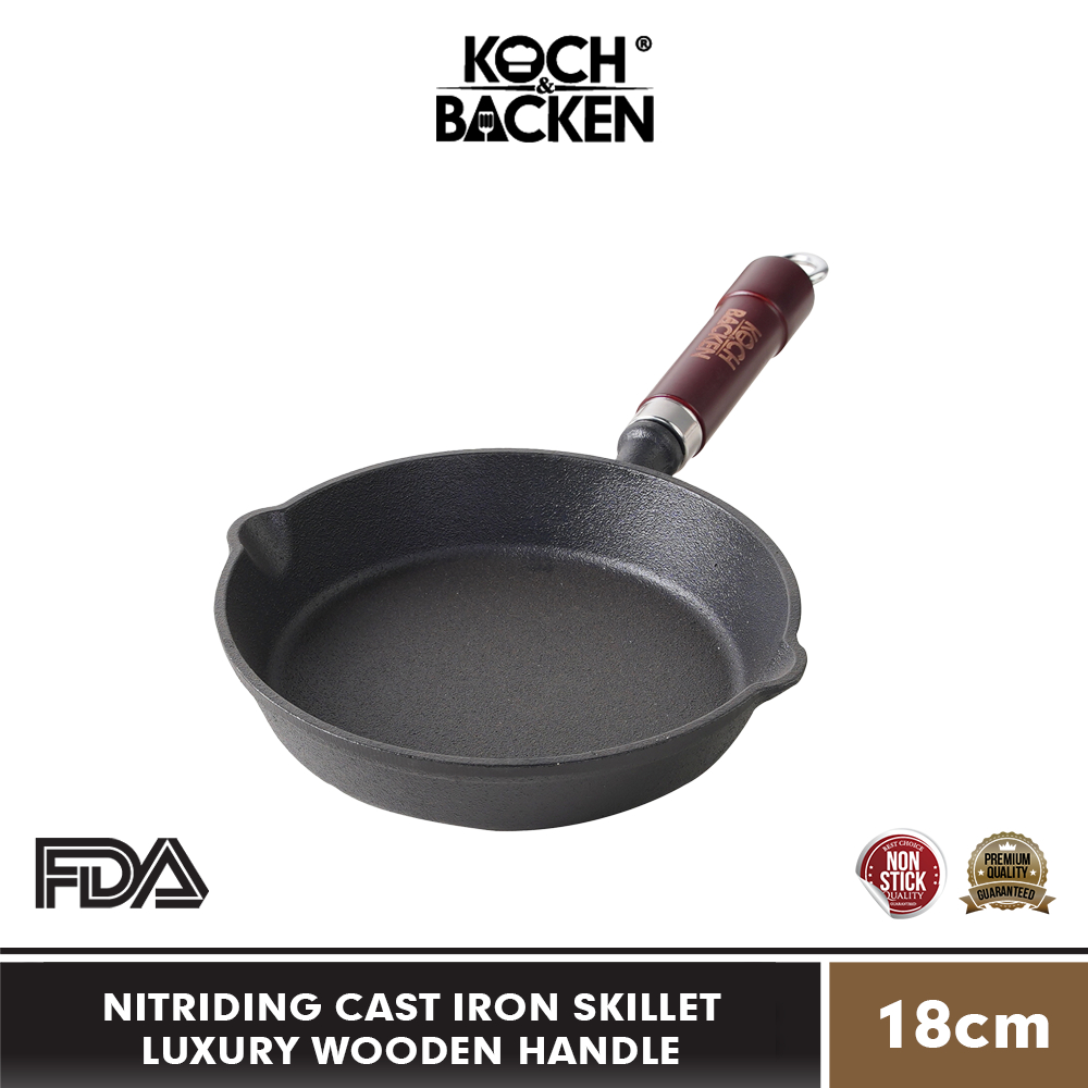 Jual KOCH&BACKEN Deep Nitriding Cast Iron Skillet Luxury Wooden Handle ...