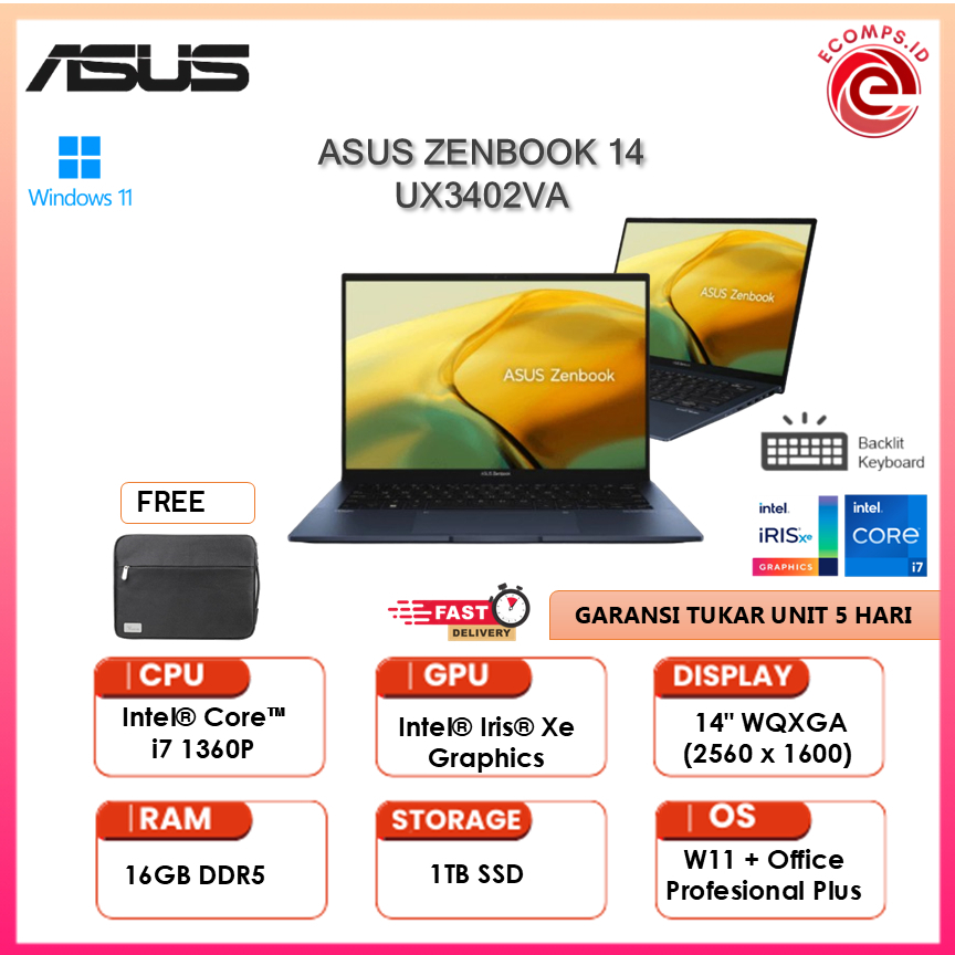 Jual Asus Zenbook UX3402VA Evo Core i7 1360P Ram 16Gb Ssd 1TB W11 14.5 ...