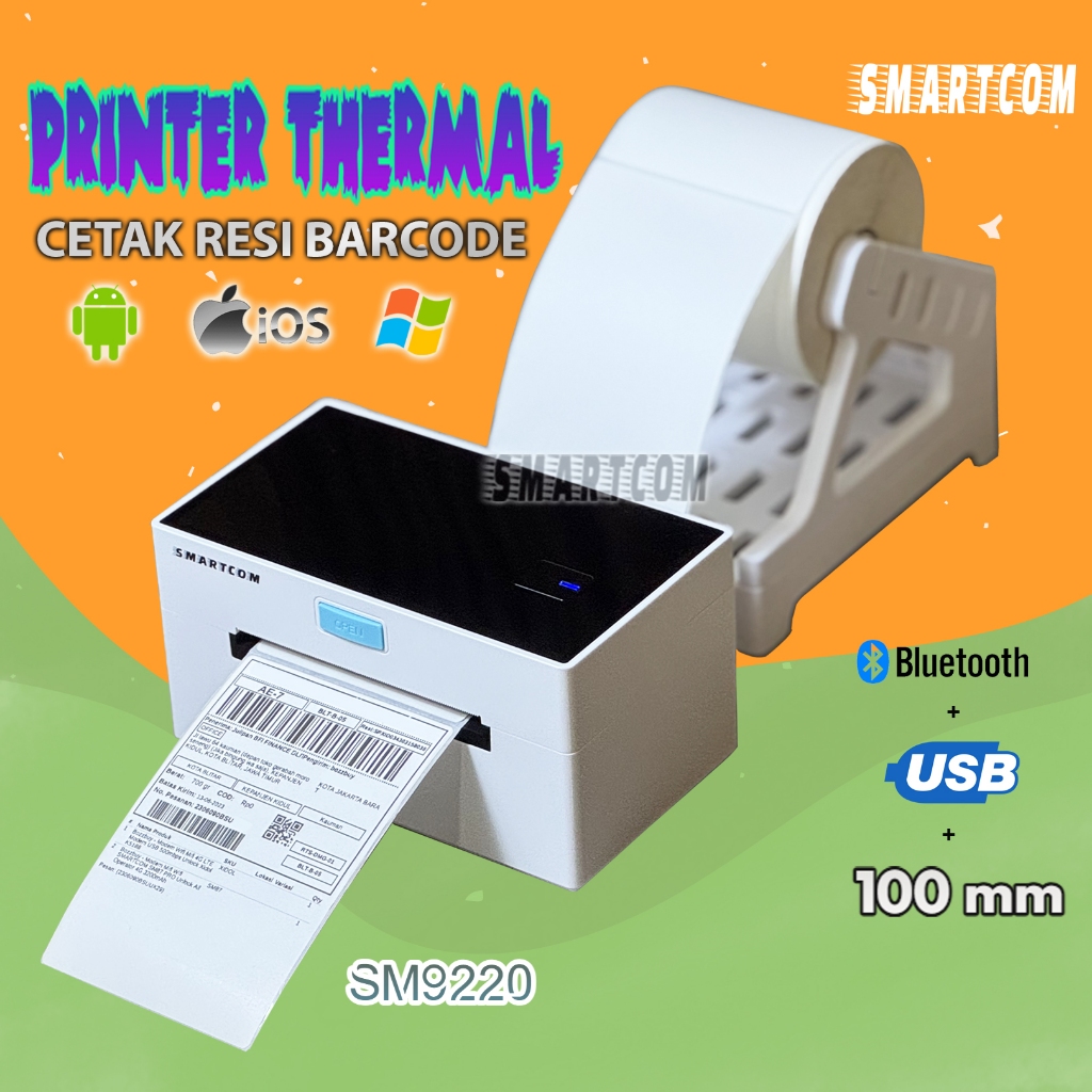 Jual SMARTCOM - Printer Thermal Bluetooth + USB SM9220 Printer Barcode Label Stiker Resi ...