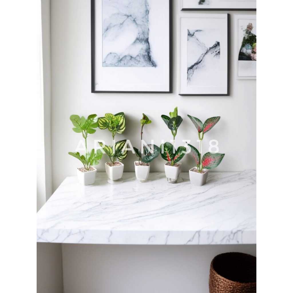 Jual ARIANI1318 SET BUNGA PLASTIK DAUN DENGAN POT PLASTIK MINI HOME ...