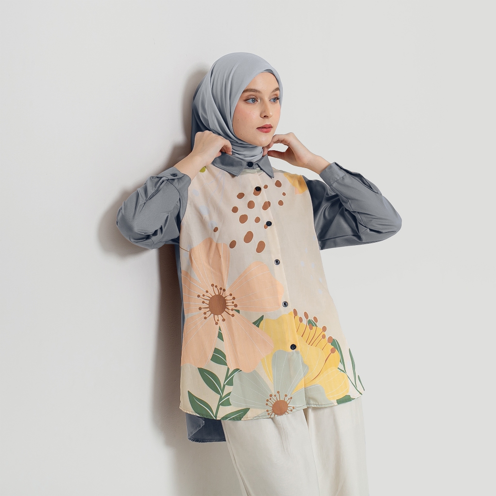 Jual Atasan Wanita Kemeja Motif Basic Print Nadira by Ameela.KL bahan ...