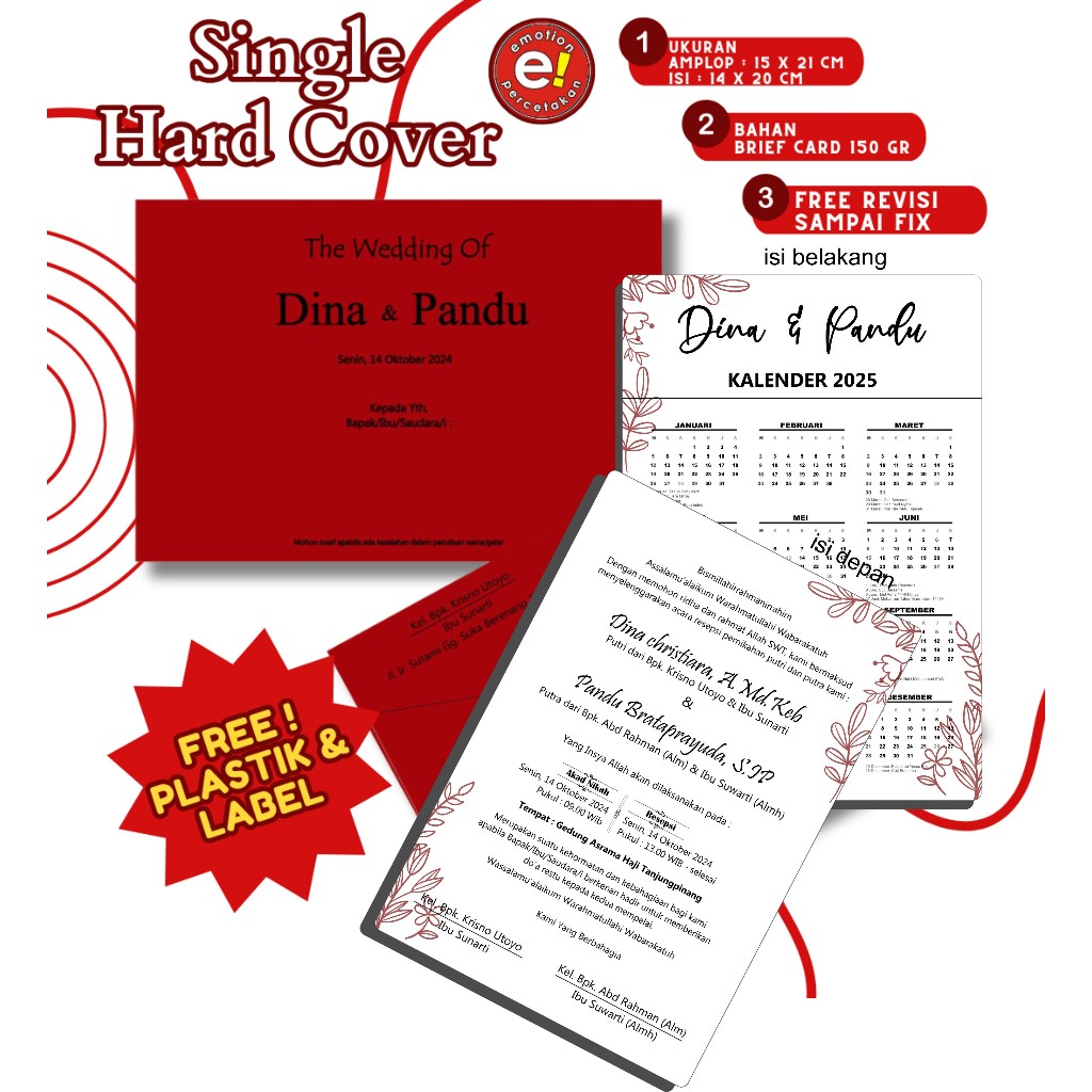 Jual Undangan Pernikaha Kalender Murah,Merah Maroon,Undangan Elegan ...