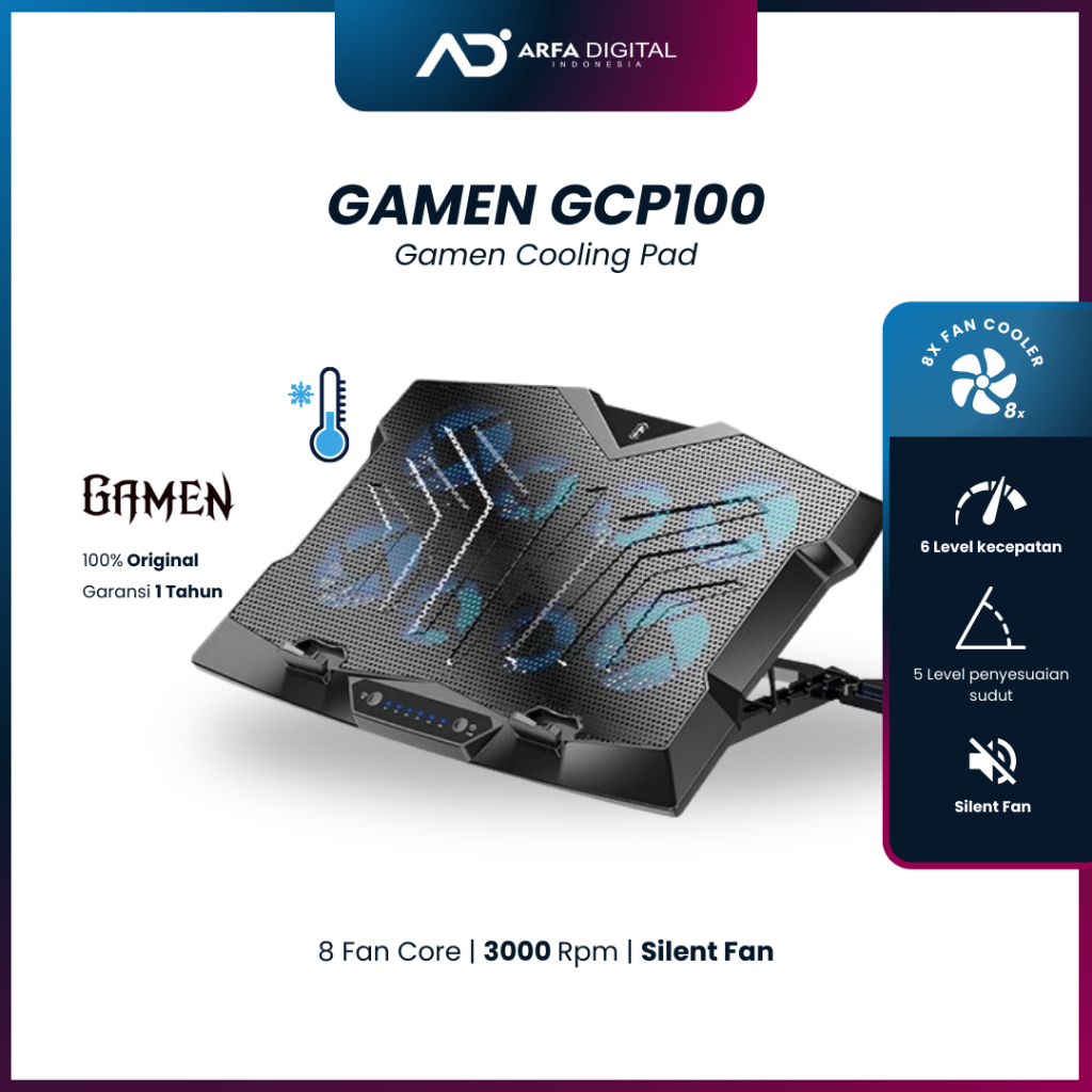 Jual Cooling Pad Laptop Gaming GAMEN GCP100 Stand Kipas 8 Inti/Core ...