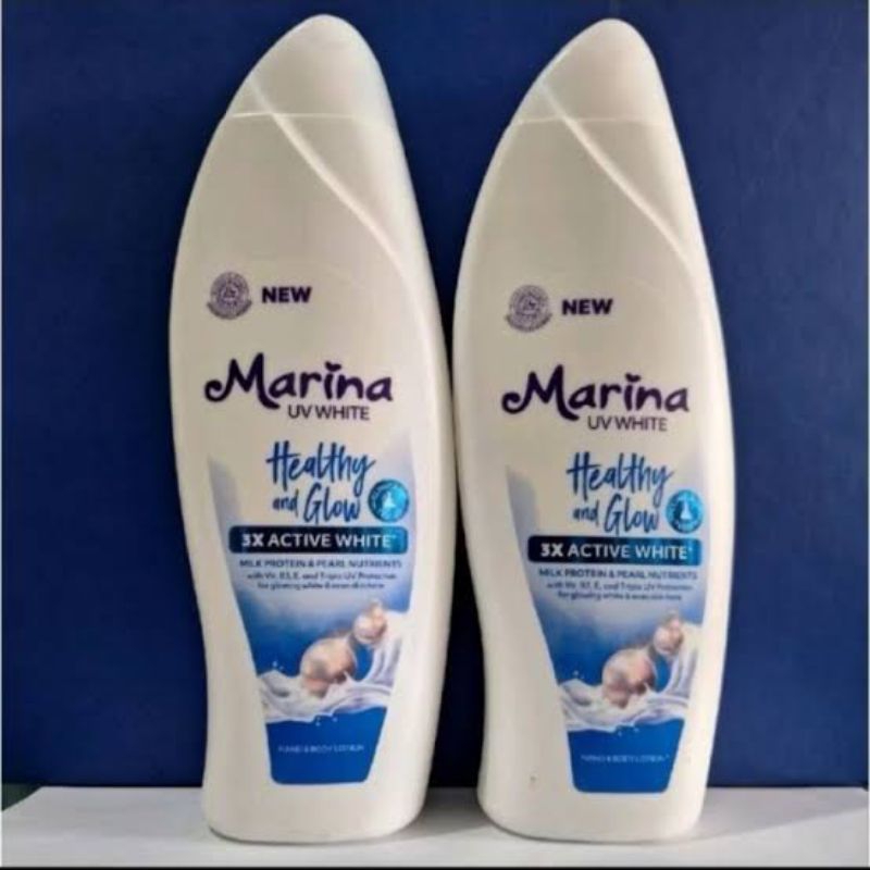 Jual Marina Hand body Lotion Healthy glow biru 460ml Kemasan baru di Tokotsuraya | Shopee Indonesia