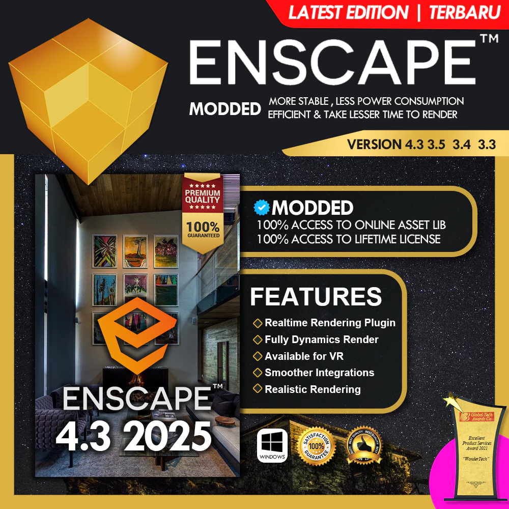 Jual Enscape v4.3 2025 Latest FREE 4GB Assets Library For SketchUp ...