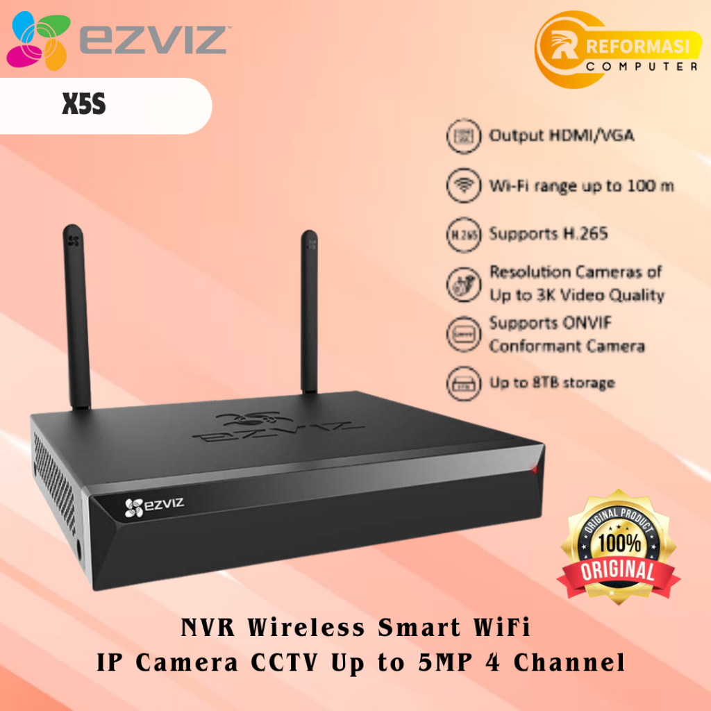 Jual NVR Ezviz Wireless NVR X5S Smart WiFi IP Camera CCTV Up to 5MP X5 S - 4 Channel | Shopee ...