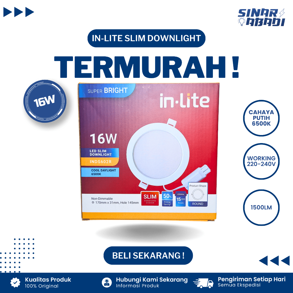 Jual Inlite LED Downlight Slim 16W Inbow 6500K (Putih) | Shopee Indonesia
