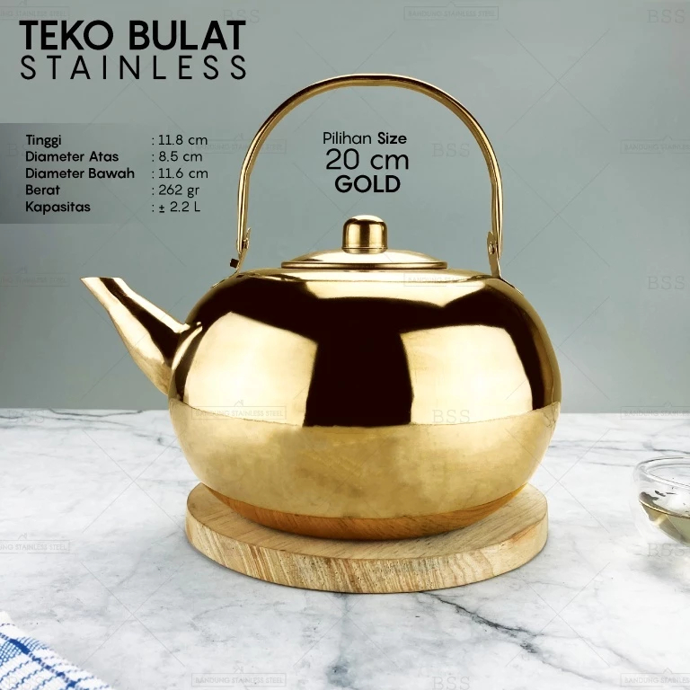 Jual Teko Bulat Stainless Gold 20 cm, KAPASITAS 2 L original TEKO AIR ...